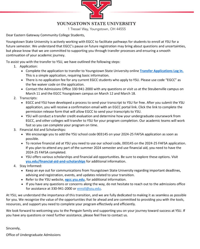 YSU outlines steps for EGCC students to enroll | News, Sports, Jobs ...
